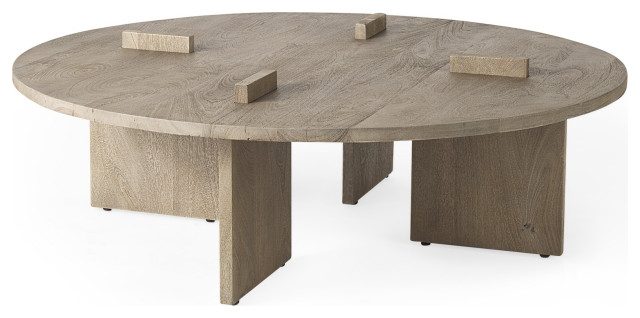 Cool Gray Brown Round Wooden Coffee Table - Transitional - Coffee ...
