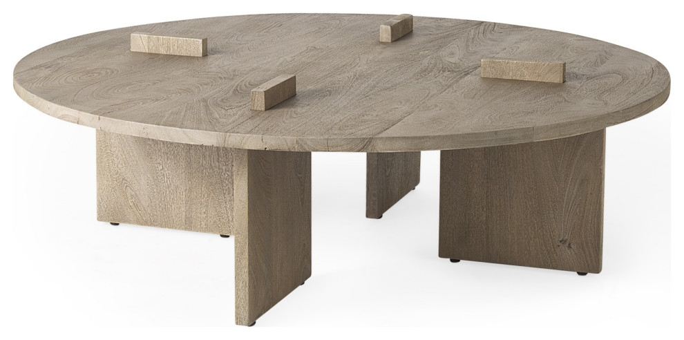 Cool Gray Brown Round Wooden Coffee Table - Transitional - Coffee ...