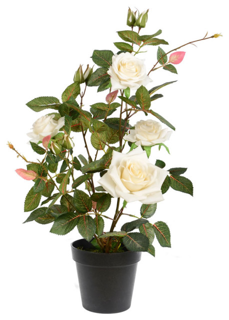 21" White Rose Plant In Pot - Traditional - Artificial Flower ...