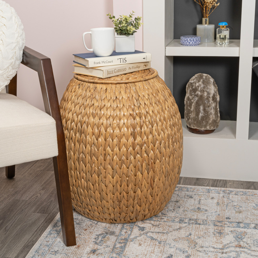 Colt 17" Coastal Bohemian Handwoven Hyacinth Storage Stool with Lid ...