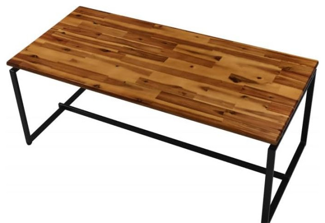 Transitional Coffee Table, Sled Black Metal Legs With Rectangular ...