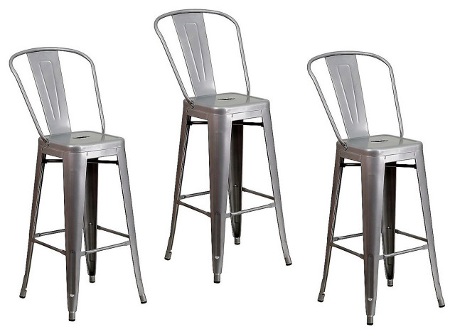Tolix High Back Stool, Set of 3, Bar - Industrial - Outdoor Bar Stools ...