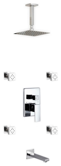 Aqua Piazza Set, 8" Ceiling Square Rain Shower, Tub Filler, 4 Body Jets ...