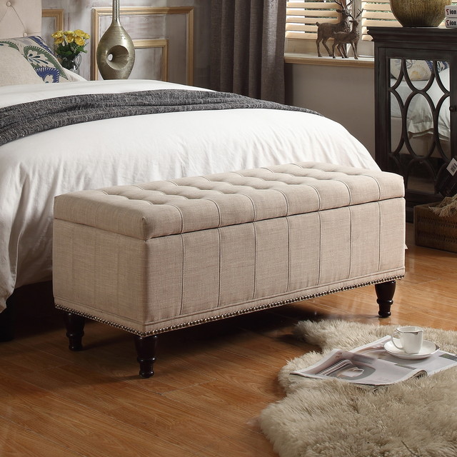 Niccolo Upholstered Storage Bench, Beige, 29" - Traditional - Accent ...