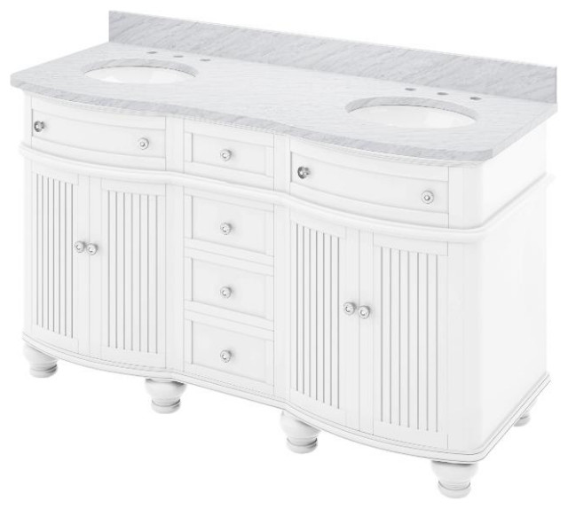 Compton Traditional White 60" Double Oval Sink Vanity With Carrara ...