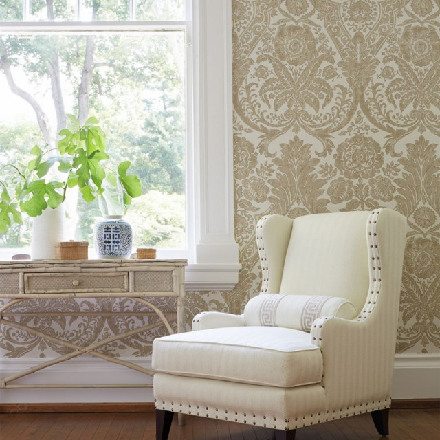Luciana Damask Print, Raspberry - Traditional - Wallpaper - by ...