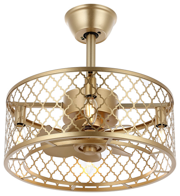 18" Modern 7-Blade Caged Ceiling Fan With Remote Control And Light Kit ...