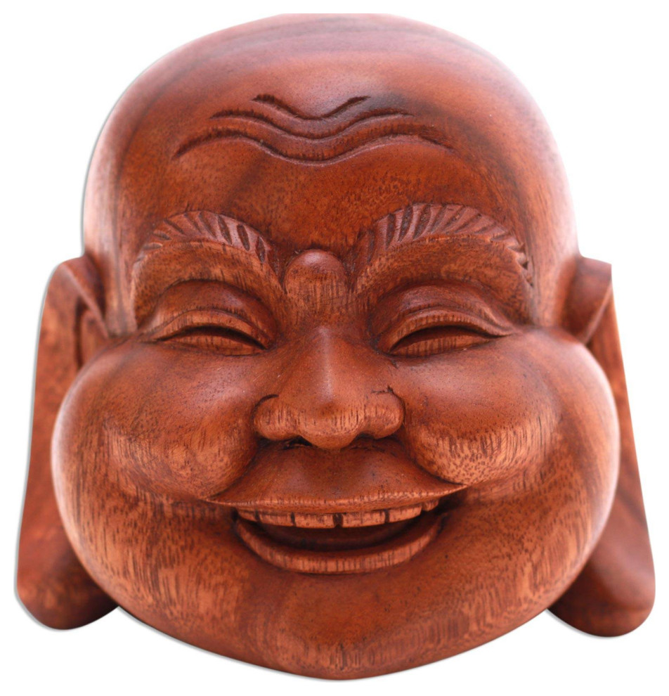Novica Handmade Jolly Buddha Wood Sculpture - Asian - Decorative ...