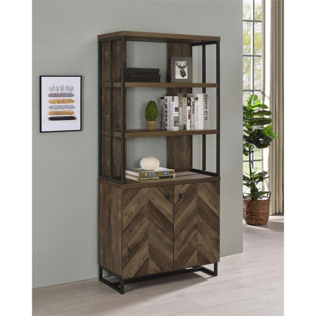 Coaster Millbrook 2-door Wood Bookcase Rustic Oak Herringbone and ...