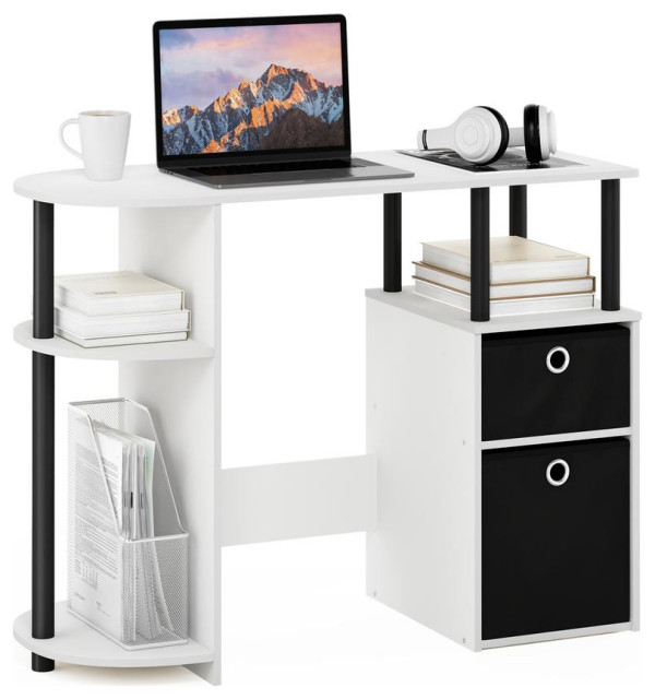 JAYA Simplistic Computer Study Desk with Bin Drawers, White/Black/Black ...