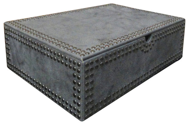 Studded Leather Jewelry Box, Gray - Transitional - Jewelry Boxes And ...