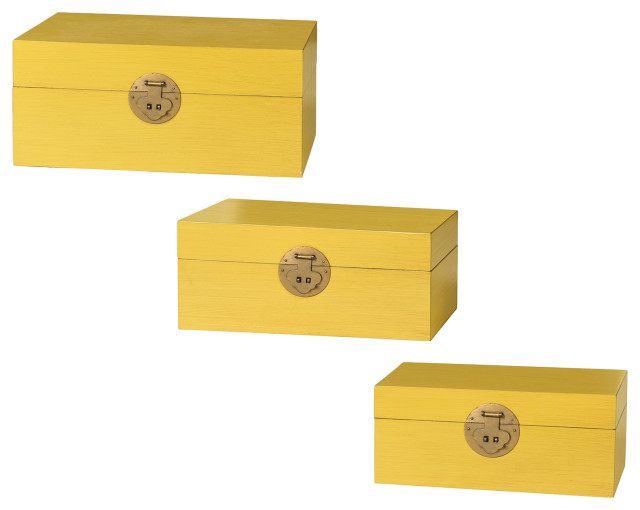 Dann Foley Set of 3 Chinese-Style Wooden Keep Boxes Mustard Yellow ...