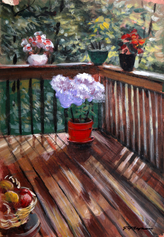 Flowers on the Porch, Erik Freyman, 12x9 - Contemporary - Paintings ...