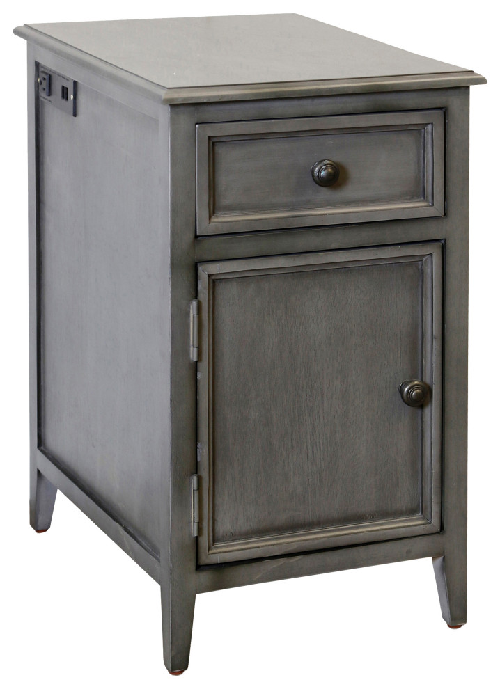 Vintage Gray Side Table With Drawer and Cabinet - Transitional - Side ...
