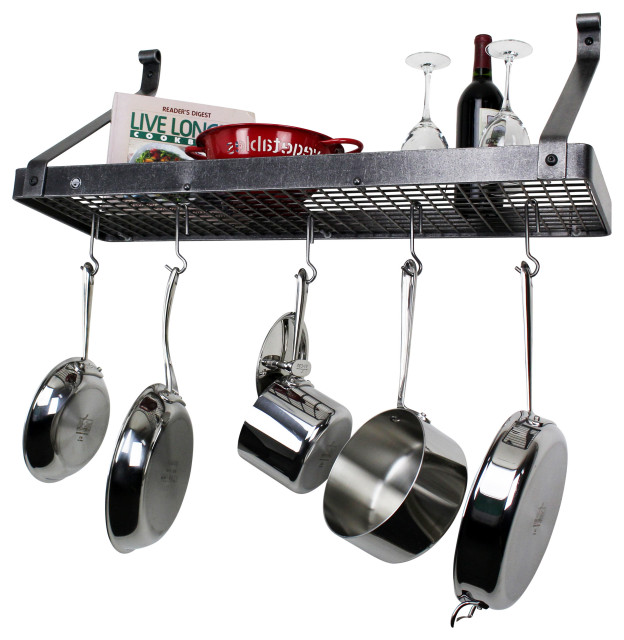 Handcrafted 36" Gourmet Deep Bookshelf Wall Rack w 12 Hooks Hammered ...