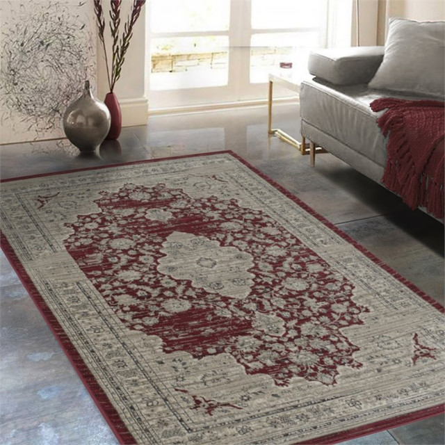 Allstar Rugs 5'x7' Rectangle Persian Kashan Cotton Rug in Burgundy Red ...