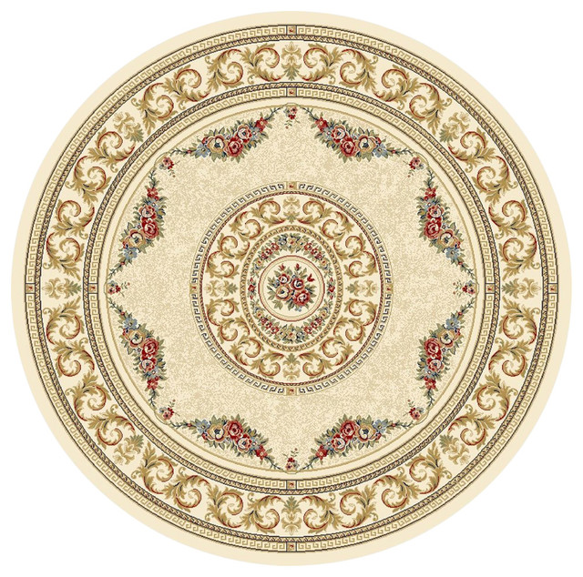 Dynamic Rugs Classic Ancient Garden Round Rug, Ivory - Victorian - Area ...