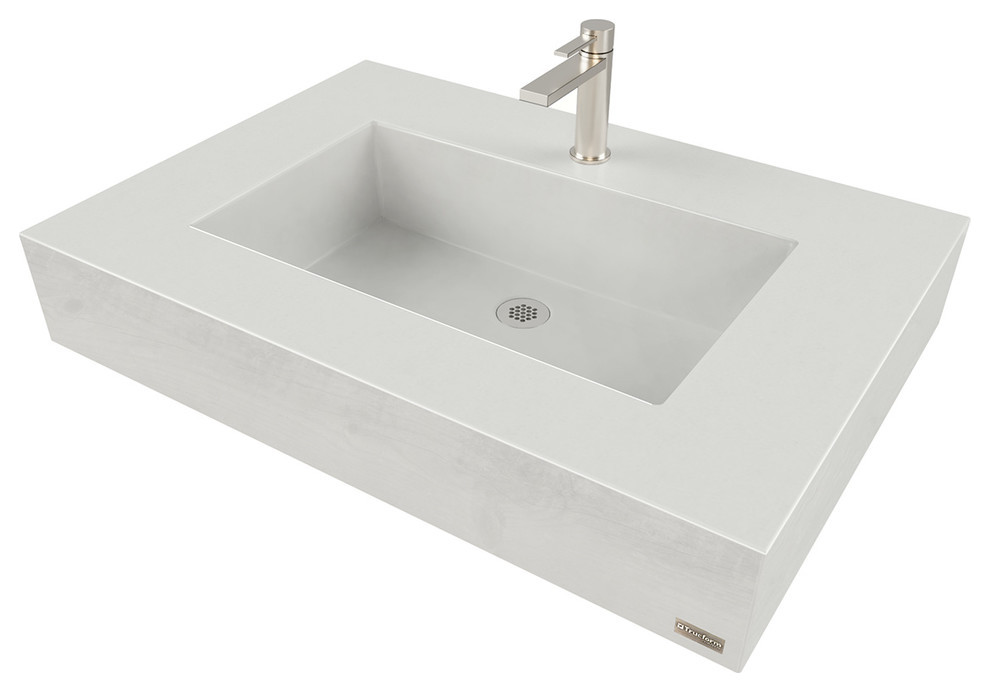 30" ADA Floating Concrete Ramp Sink With Wood Grain Edge - Contemporary ...