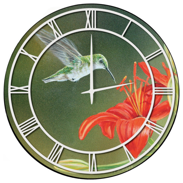 Wall Clock, Lily Ruby Throat, 24"x24" - Tropical - Wall Clocks - by ...