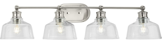 Singleton 4-Light 36" Brushed Nickel Farmhouse Vanity Light, Clear ...