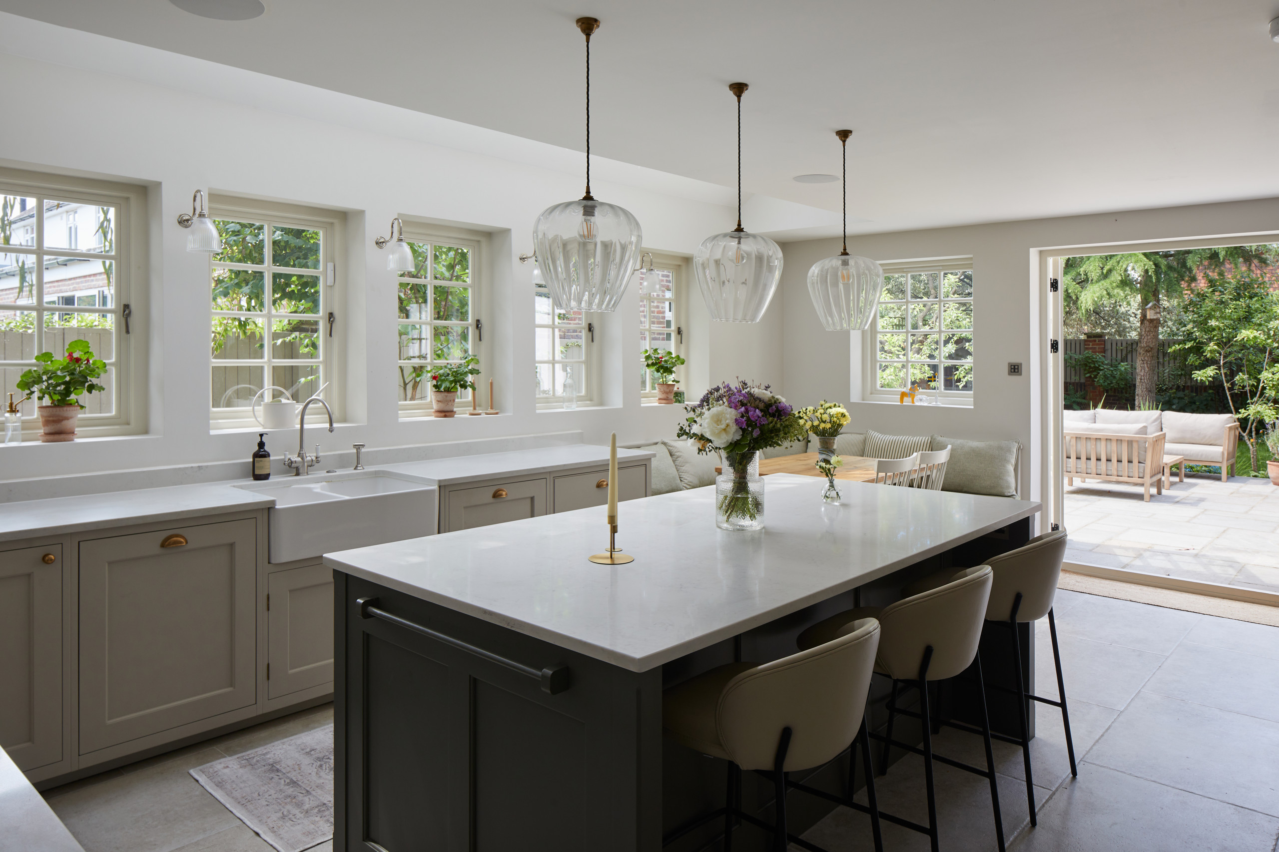 Window In Kitchen Island With Eating Area