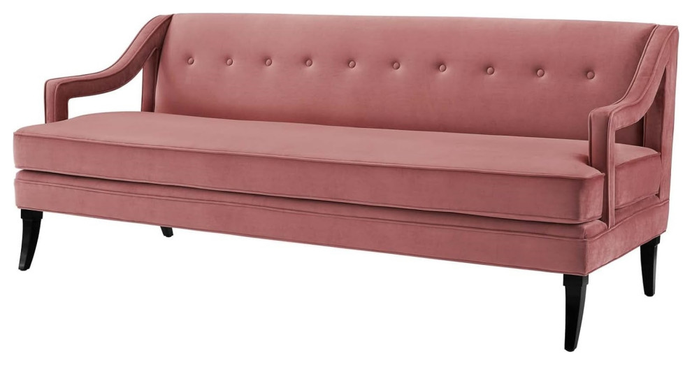 Mid-Century Modern Dusty Rose Velvet Sofa with Tufted Back and Piping ...
