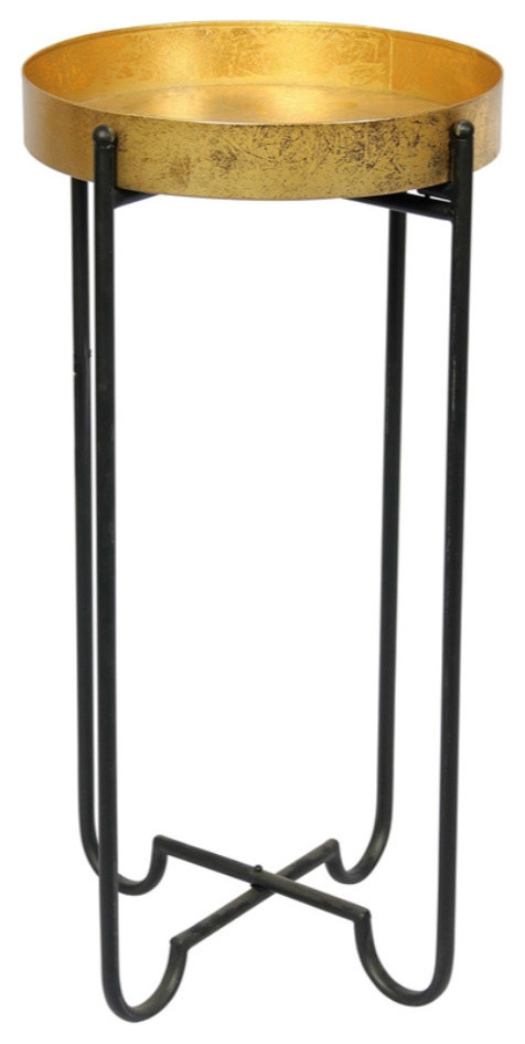 Rustic Folding Metal Tray Table, Gold/Black - Transitional - Side ...