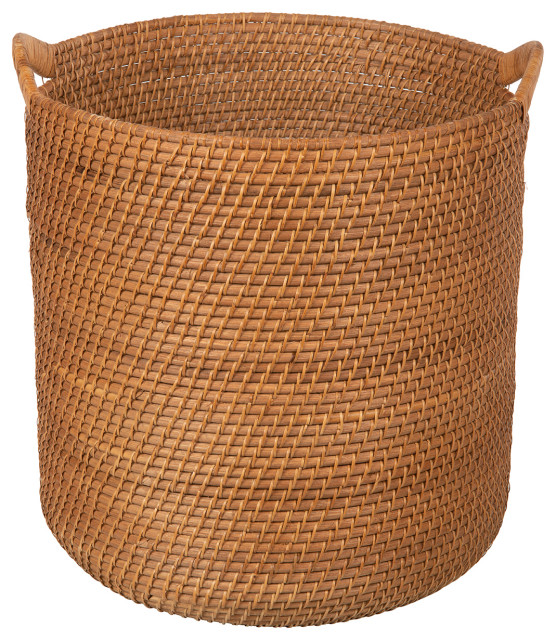 Laguna Round Rattan Storage Basket With Ear Handles - Tropical ...
