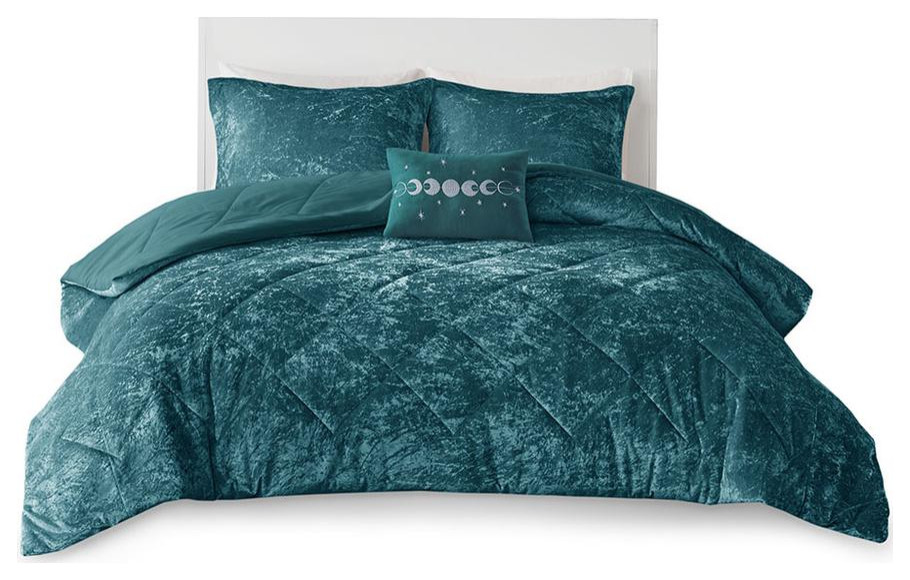 Teal Velvet Diamond Quilted Comforter Set, Belen Kox - Contemporary ...