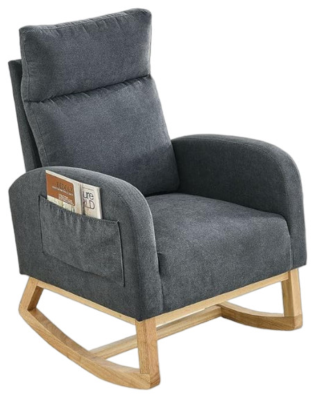 Modern Rocking Chair, Padded Seat With High Back & Side Storage Pockets ...