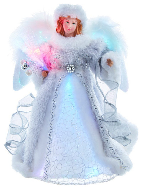 12" Silver and White Angel Tree Topper, Fiberoptic LED Lights, 12 ...