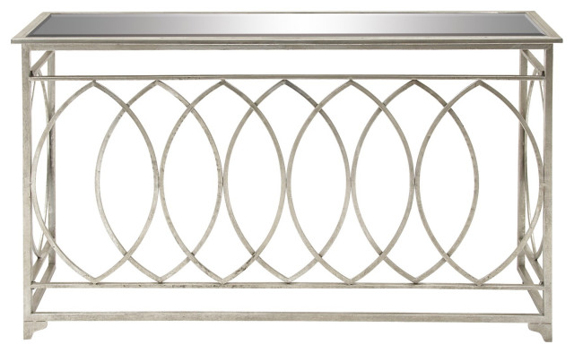 Contemporary Console Table, Geometric Accented Silver Frame With ...