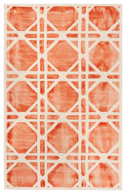 Safavieh Dip Dye Ddy721P Trellis, Geometric Rug, Ivory/Orange, 4'x6 ...