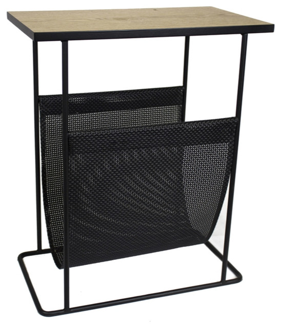 Metal Frame Magazine Rack With Wooden Tabletop, Black And Brown ...