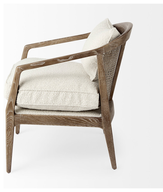 Landon Cream Fabric Seat w/ Light Brown Solid Wood & Cane Back Accent ...