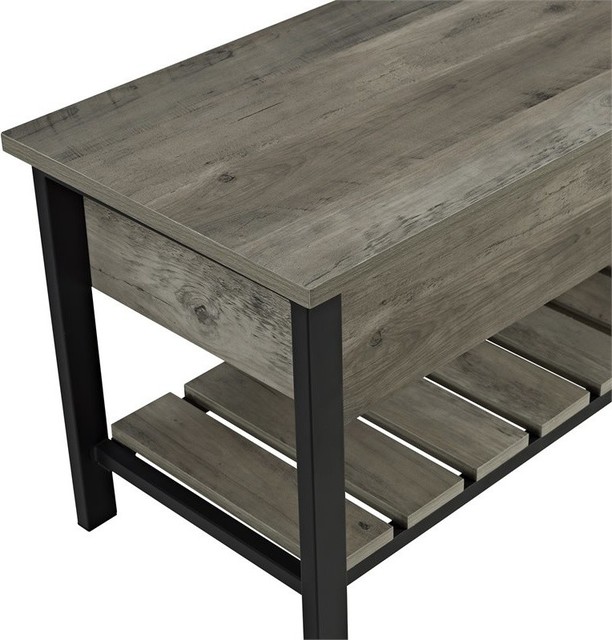 Pemberly Row 48" Open-Top Storage Bench with Shoe Shelf in Gray Wash ...