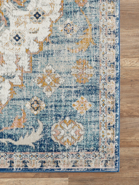 Abani Porto PRT170A Traditional Medallion Blue and Orange Area Rug, 6 x ...