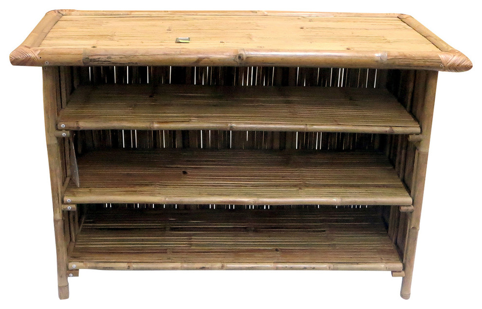 Bamboo Bar Counter With Shelves, 24"Wx64"Lx44"H - Asian - Outdoor Pub ...