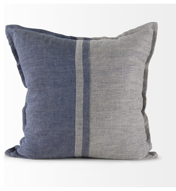 Aubrielle 20Lx20W Gray and Blue Fabric Color Blocked Decorative Pillow ...