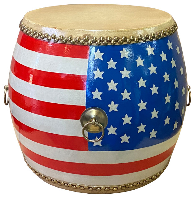 Handmade Small Round Low Flag Graphic Drum Shape Table Hcs7412 ...