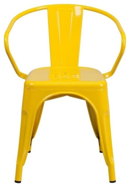 Scranton & Co 17.5" Industrial Steel Metal Dining Arm Chair in Yellow ...