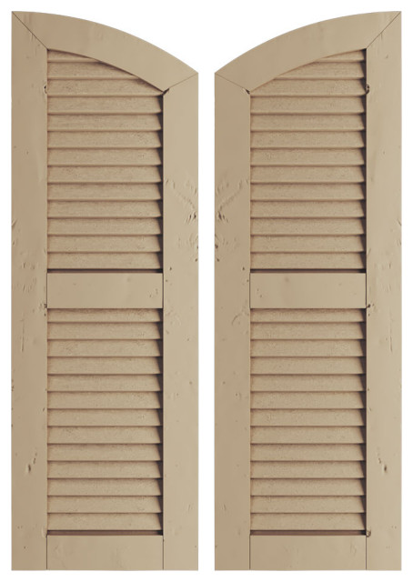 11"Wx24"H Hand Hewn Joined BnB Elliptical Top Faux Wood Shutters, 18"W ...