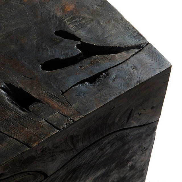 Teak Wood, Burnt Coffee Table, Black Tree Cube Cocktail Table - Rustic ...