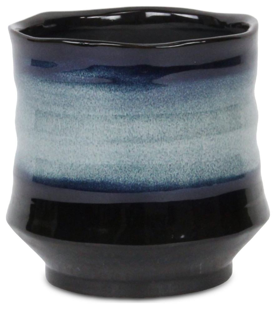 Blue Ceramic Pot with Curved Design - Contemporary - Outdoor Pots And ...