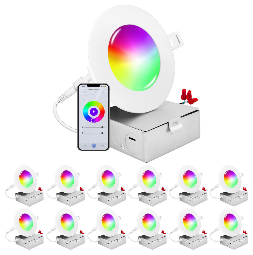 Luxrite 4" Smart LED Recessed Light RGBW Color Changing WiFi 12-Pack ...
