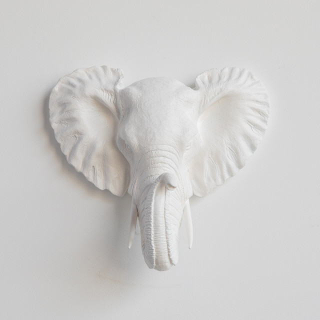 Faux Mini Elephant Wall Mount Wall Decor, White - Contemporary - Wall ...