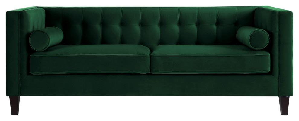Branwen Velvet Button Tufted Sofa, Square Arms Tapered Leg ...