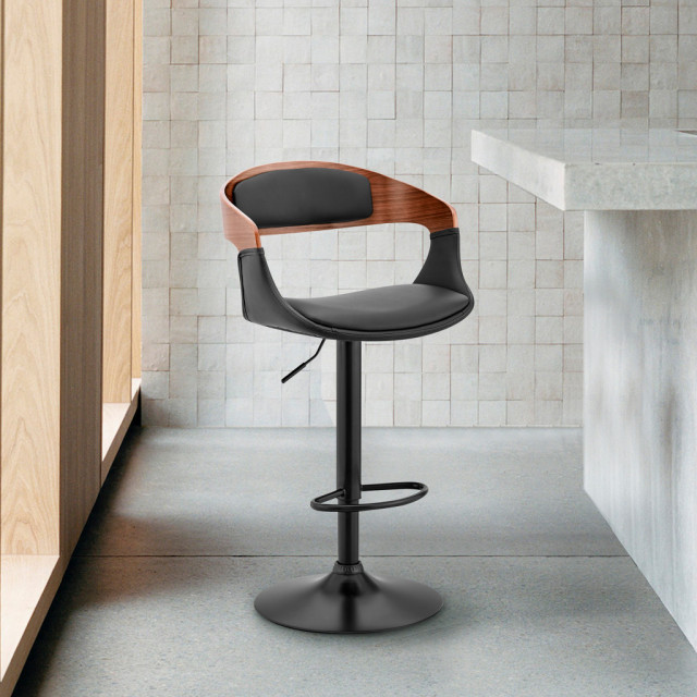Black Modern Upholstered and Black Base Bar Stool - Industrial - Bar ...
