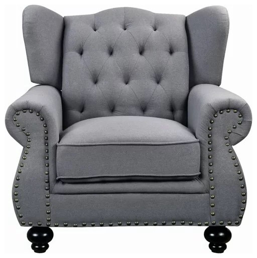 Gray Classic Accent Chair with Button Tufted Wingback, Bun Feet, and ...