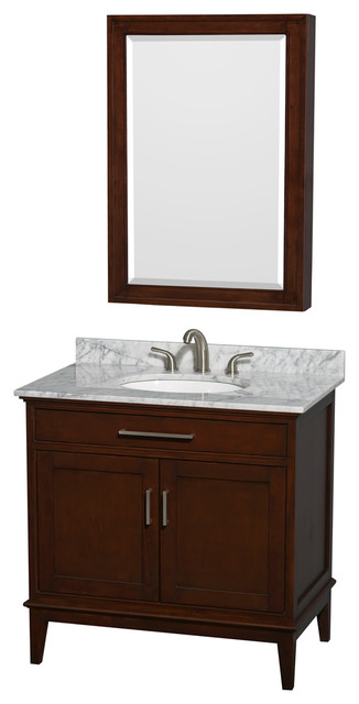 Hatton 36" Dark Chestnut Single Vanity, White Carrera Marble Top, Oval ...